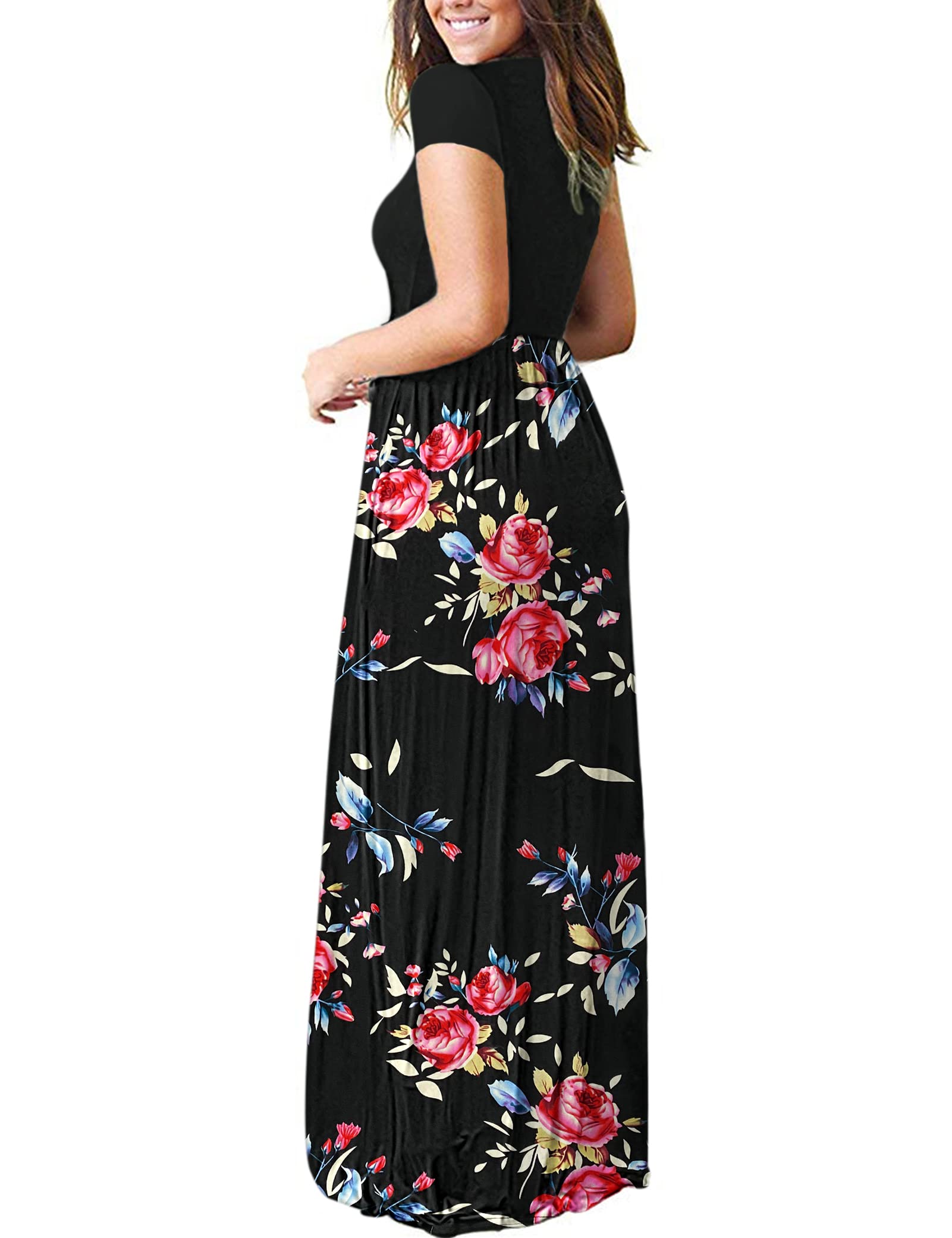 AUSELILY Women's Short Sleeve Loose Plain Casual Long Maxi Dresses for Women 2025 Rose Black 2XL