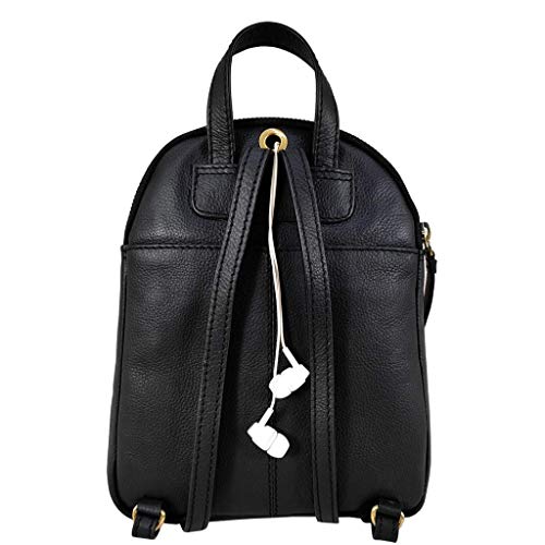 Genuine Leather Backpack For Women & Men- Fits Ipad upto 9inch Leather Mini Backpack Unisex Bag Bookbag College Bag (Black)