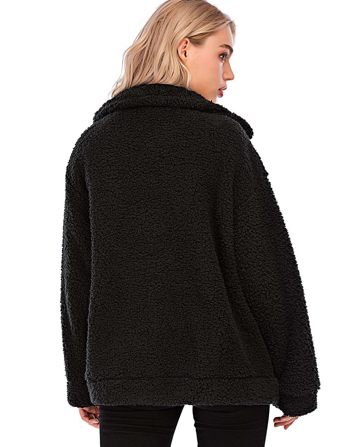 Women's Coat Casual Lapel Fleece Fuzzy Faux Shearling Zipper Coats Warm Winter Oversized Outwear Jackets (Black,XXL)