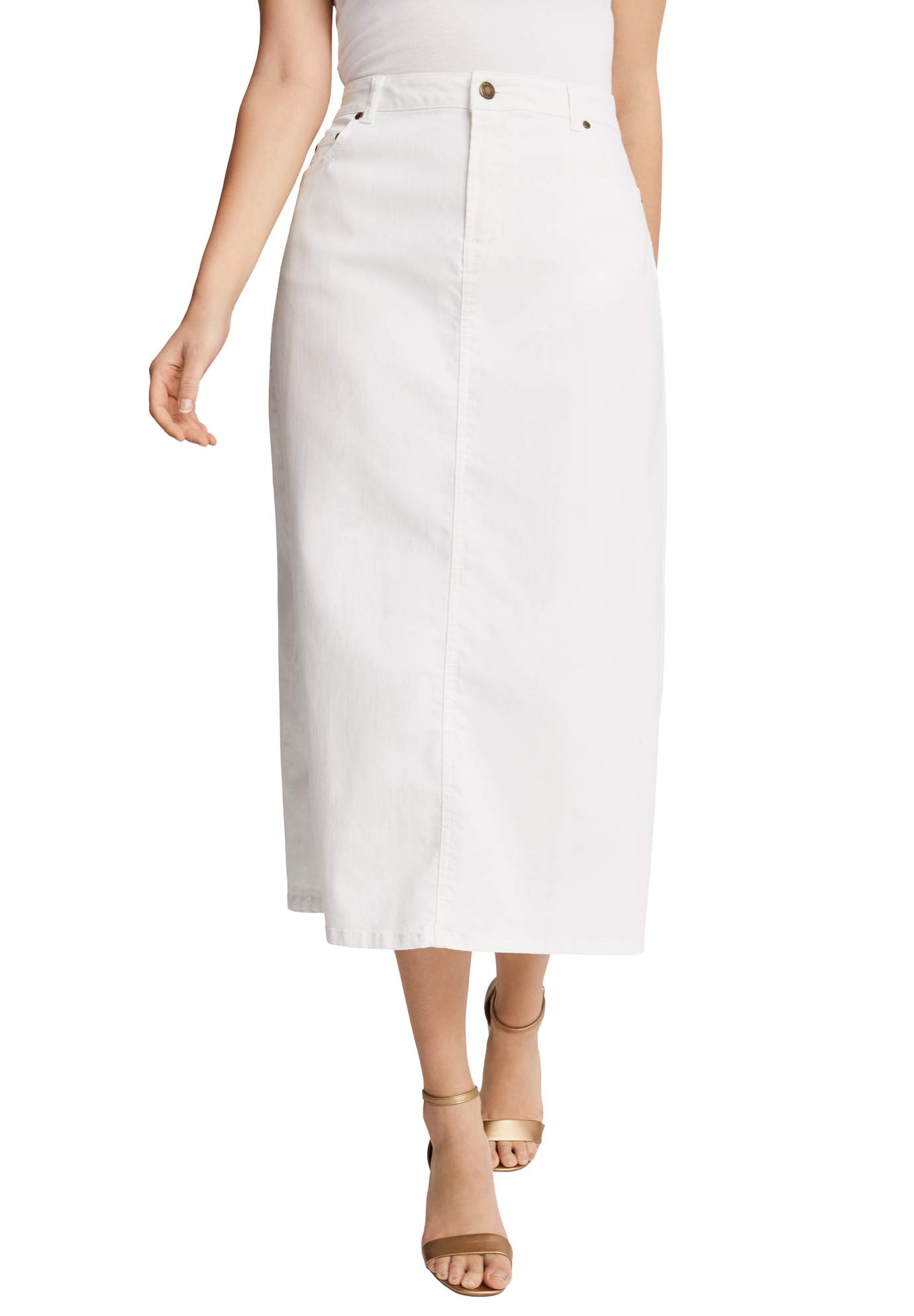 Jessica London Women's Plus Size True Fit Front Button Casual Denim Skirt - 12 W, White