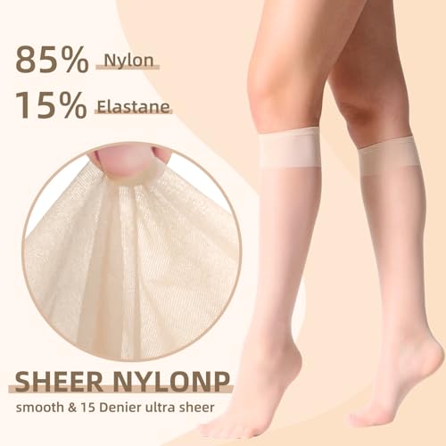MANZI 12 Pairs Lady's Sheer Knee High Stockings, 12 Pairs Nude