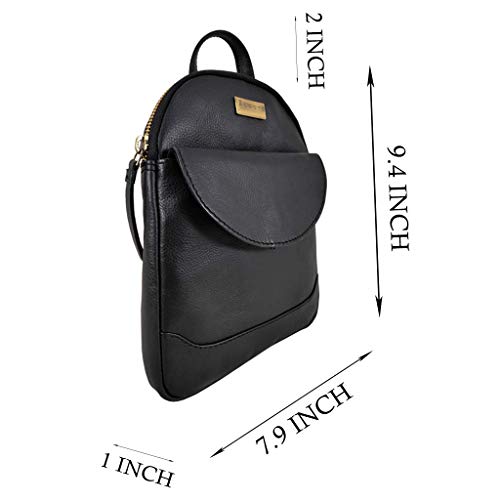 Genuine Leather Backpack For Women & Men- Fits Ipad upto 9inch Leather Mini Backpack Unisex Bag Bookbag College Bag (Black)
