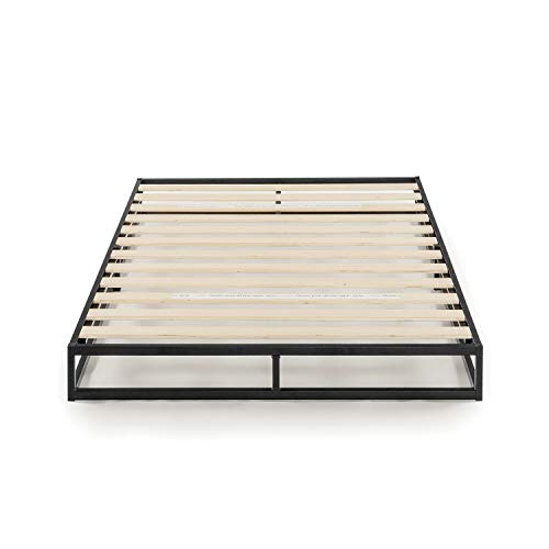 Mellow Modernista Low Profile 6 Inch Metal Platform Bed Frame with Classic Wooden Slat Support Mattress Foundation (No Box Spring Needed), Twin, Black