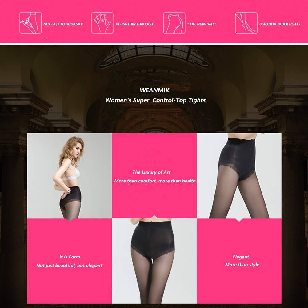 WEANMIX Women's Control Top Sheer 40D Solid Color Tights Pantyhose Reinforced Toe Silk Stockings (Black, Teenager)