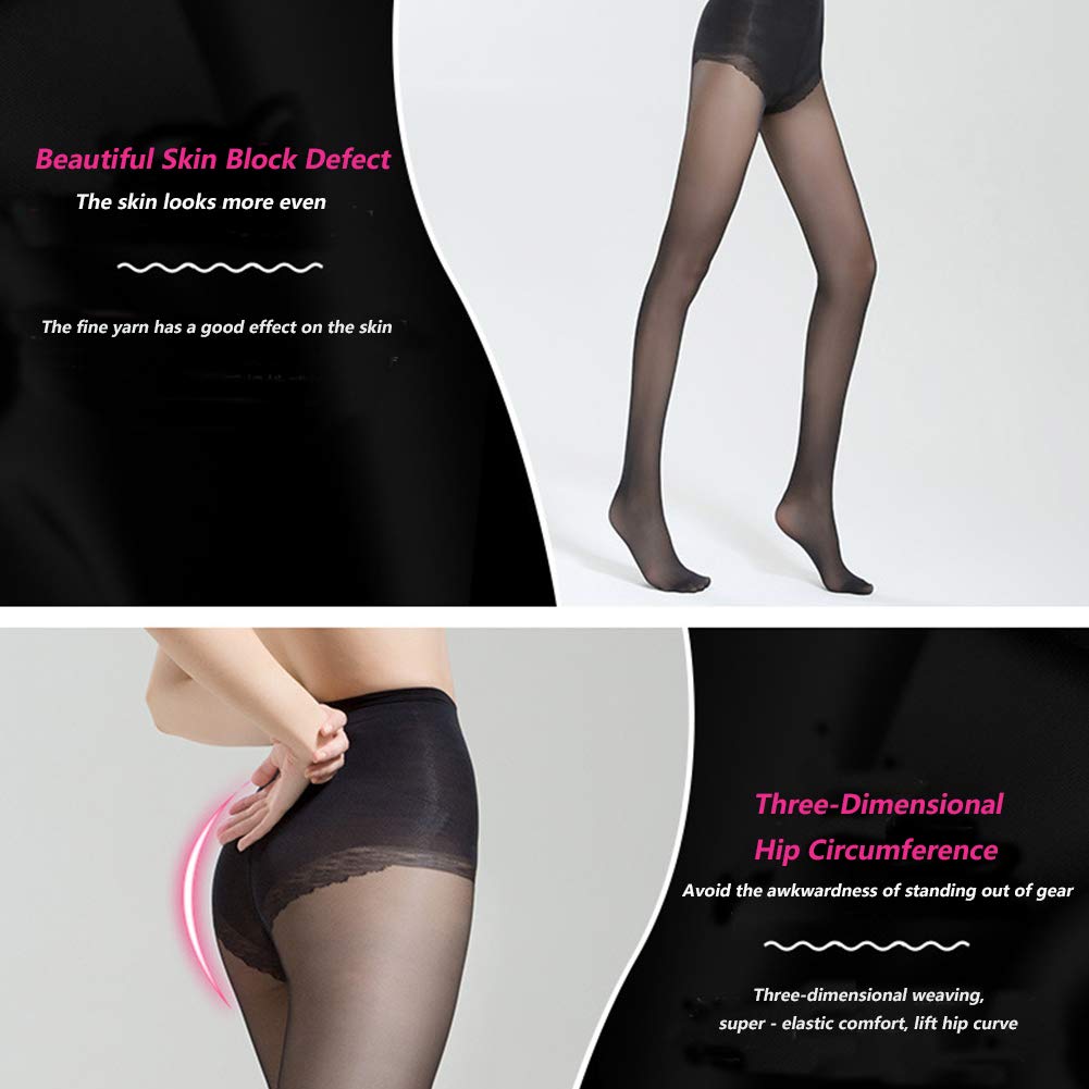 WEANMIX Women's Control Top Sheer 40D Solid Color Tights Pantyhose Reinforced Toe Silk Stockings (Black, Teenager)