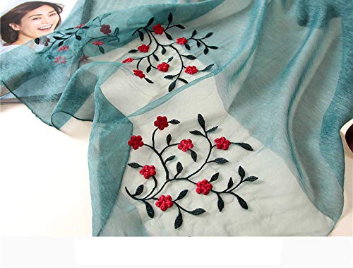 Alysee Women Soft Warm Silk&Wool Mixed Embroidered Scarf Shawl Headwrap Cyan