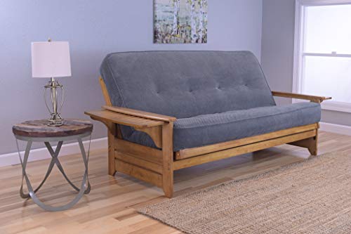 Lakefront Complete Futon - Frame and Mattress Set - Arm Tray, 8" Innerspring Full Size Sofa Bed Sleeper (Marmount Thunder, Full)