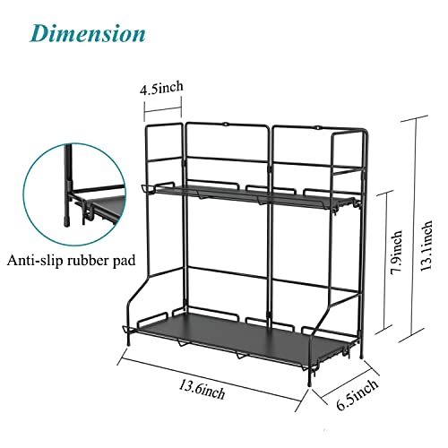 2 Tier Bathroom Organizer Countertop, SAUCE ZHAN Vanity Organizer Countertop with Shelf Liners, Spice Rack Organizer for Kitchen, Counter Storage Shelf for Bathroom Counter, Bedroom, Black