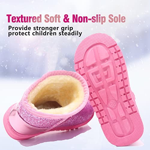Elcssuy Girls Glitter Snow Boots Toddler/Little Girls Warm Winter Sequin Comfy Cute Sparkle Boots Pink 13 Little Kid