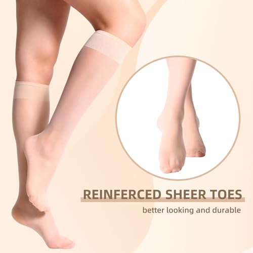 MANZI 12 Pairs Lady's Sheer Knee High Stockings, 12 Pairs Nude