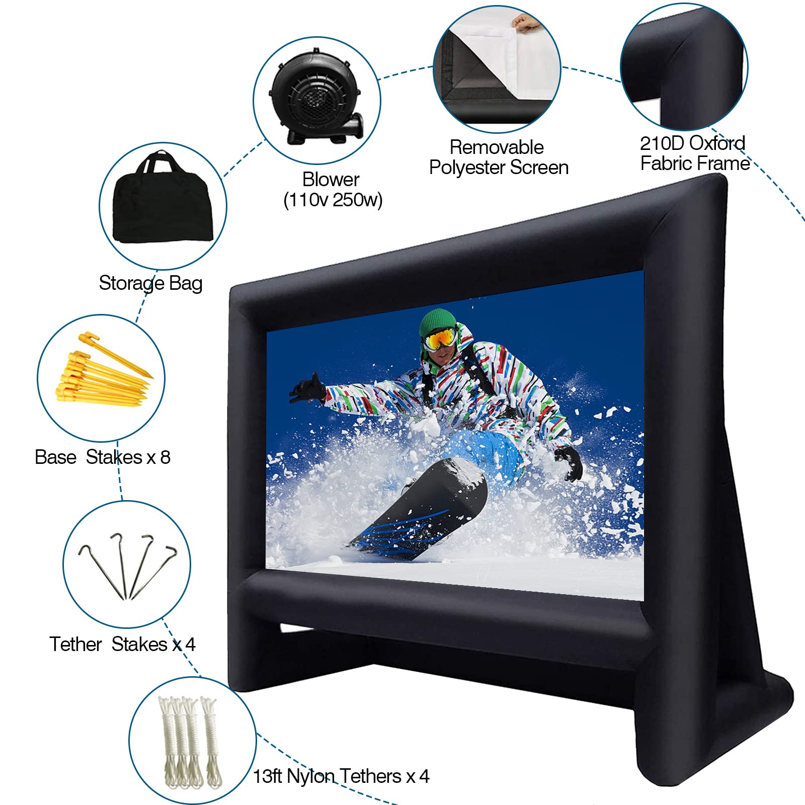 XHYCPY 20 Feet Inflatable Projector Screen Outdoor Inflatable Movie Screen with Air Blower Storage Bag, Easy Set Up Blow Up Screen for Backyard Movie Night, Theme Parties, Celebrations