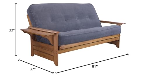 Lakefront Complete Futon - Frame and Mattress Set - Arm Tray, 8" Innerspring Full Size Sofa Bed Sleeper (Marmount Thunder, Full)