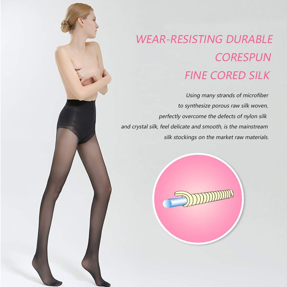 WEANMIX Women's Control Top Sheer 40D Solid Color Tights Pantyhose Reinforced Toe Silk Stockings (Black, Teenager)