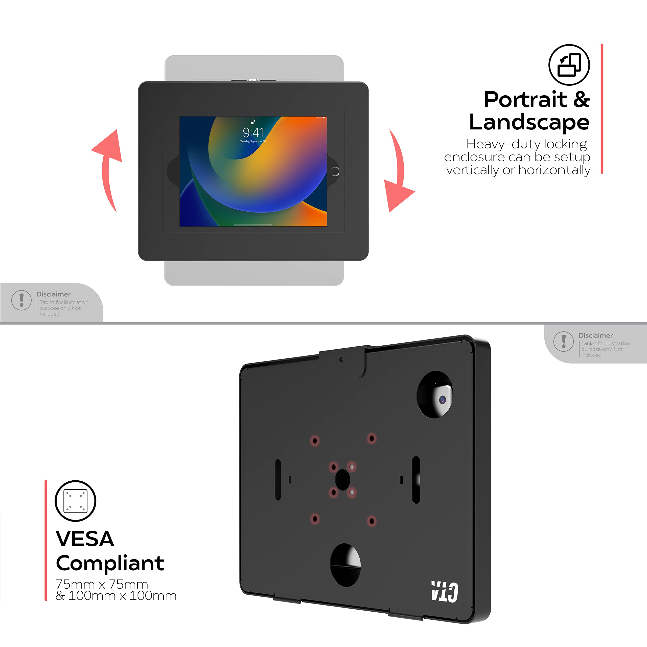 Locking iPad Wall Mount – CTA Anti-Theft Tablet Wall Mount For iPad 10th Gen 10.9-inch - iPad 7th/8/9 Gen - iPad Air 4 - Galaxy Tab - Lenovo Tab 4 - Zebra Tablets & More - Black - (PAD-PARAW)