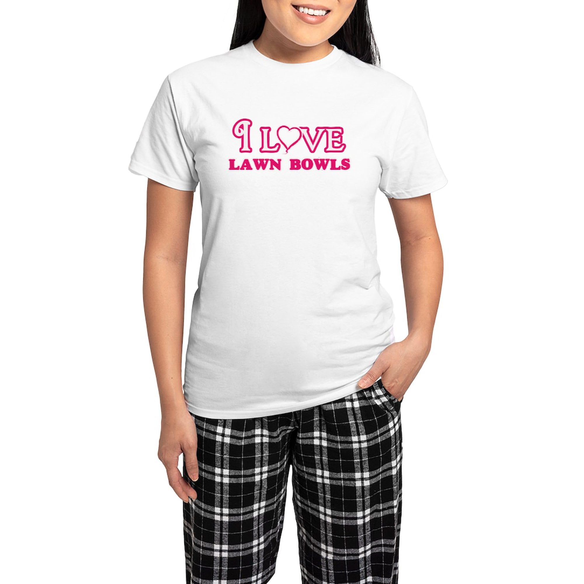 CafePress I Love Lawn Bowls Pajamas Women's Novelty Cotton Pajama Set, Comfortable PJ Sleepwear With Checker Pant