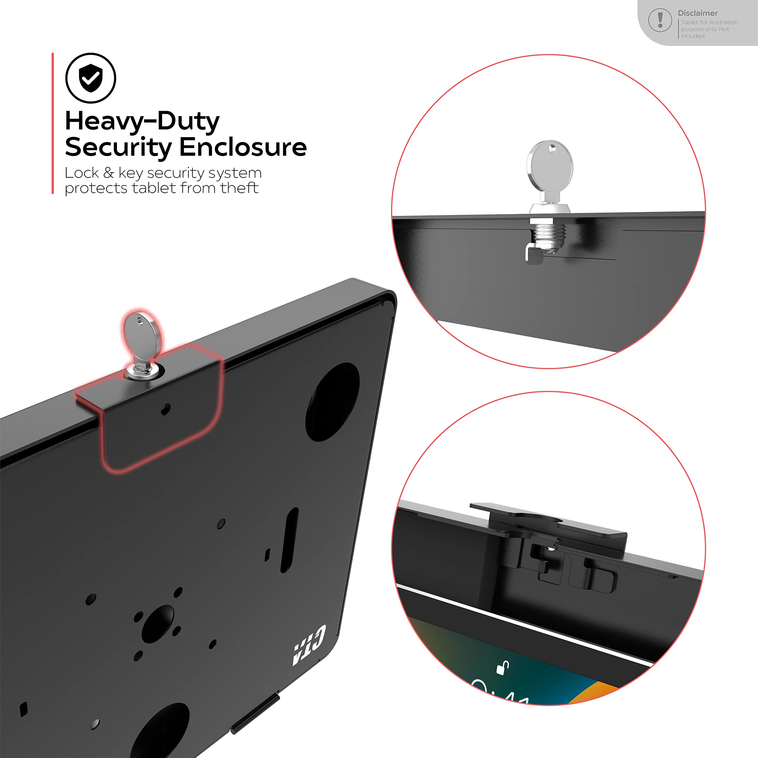 Locking iPad Wall Mount – CTA Anti-Theft Tablet Wall Mount For iPad 10th Gen 10.9-inch - iPad 7th/8/9 Gen - iPad Air 4 - Galaxy Tab - Lenovo Tab 4 - Zebra Tablets & More - Black - (PAD-PARAW)