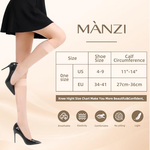 MANZI 12 Pairs Lady's Sheer Knee High Stockings, 12 Pairs Nude