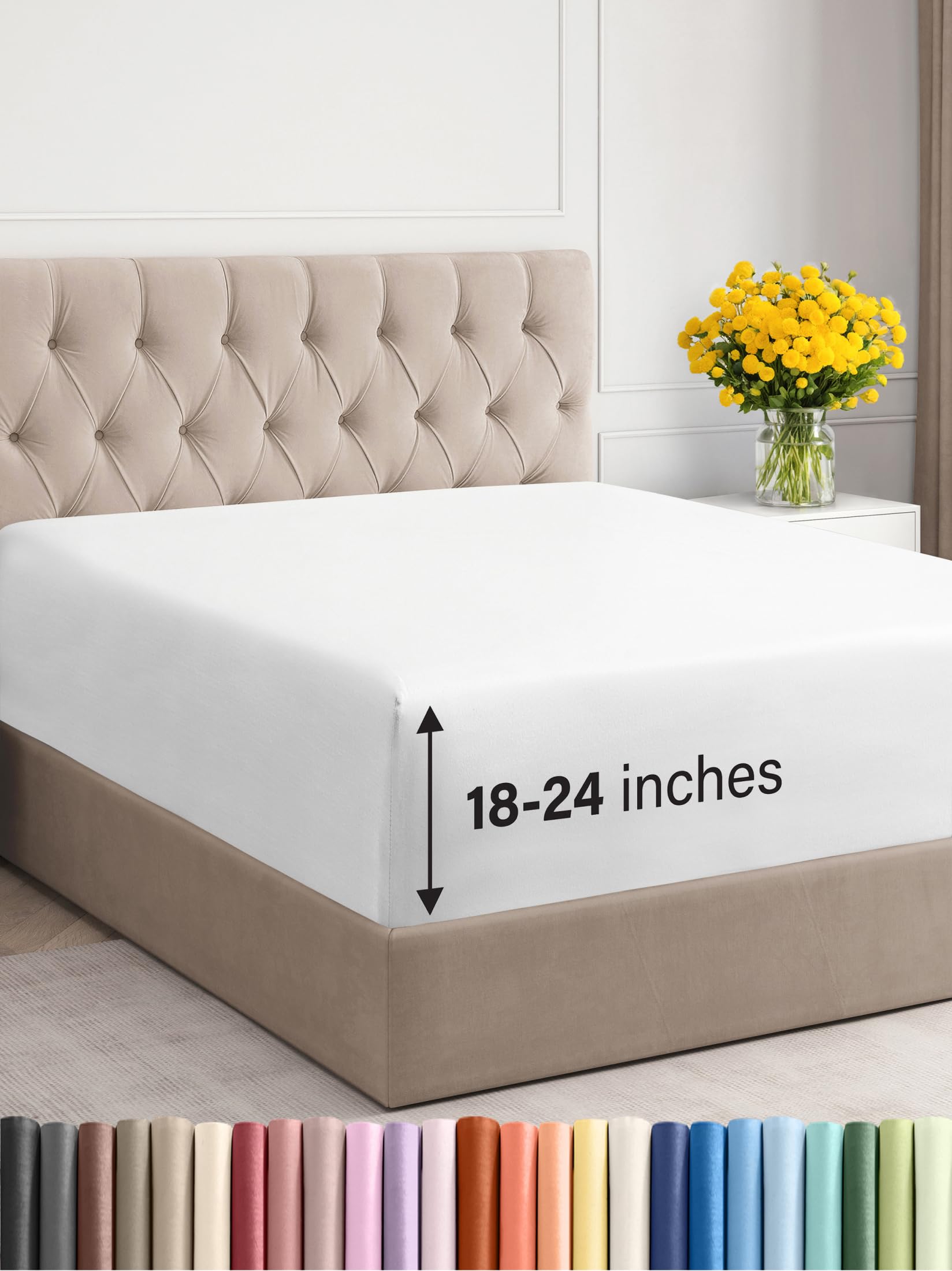 Extra Deep Full Fitted Sheet - Hotel Luxury Single Fitted Sheet Only - Easily Fits 18 inch to 24 inch Mattress - Ultra Soft, Wrinkle Free w/Extra Deep Pockets - Easy-Care, Breathable & Comfy - White