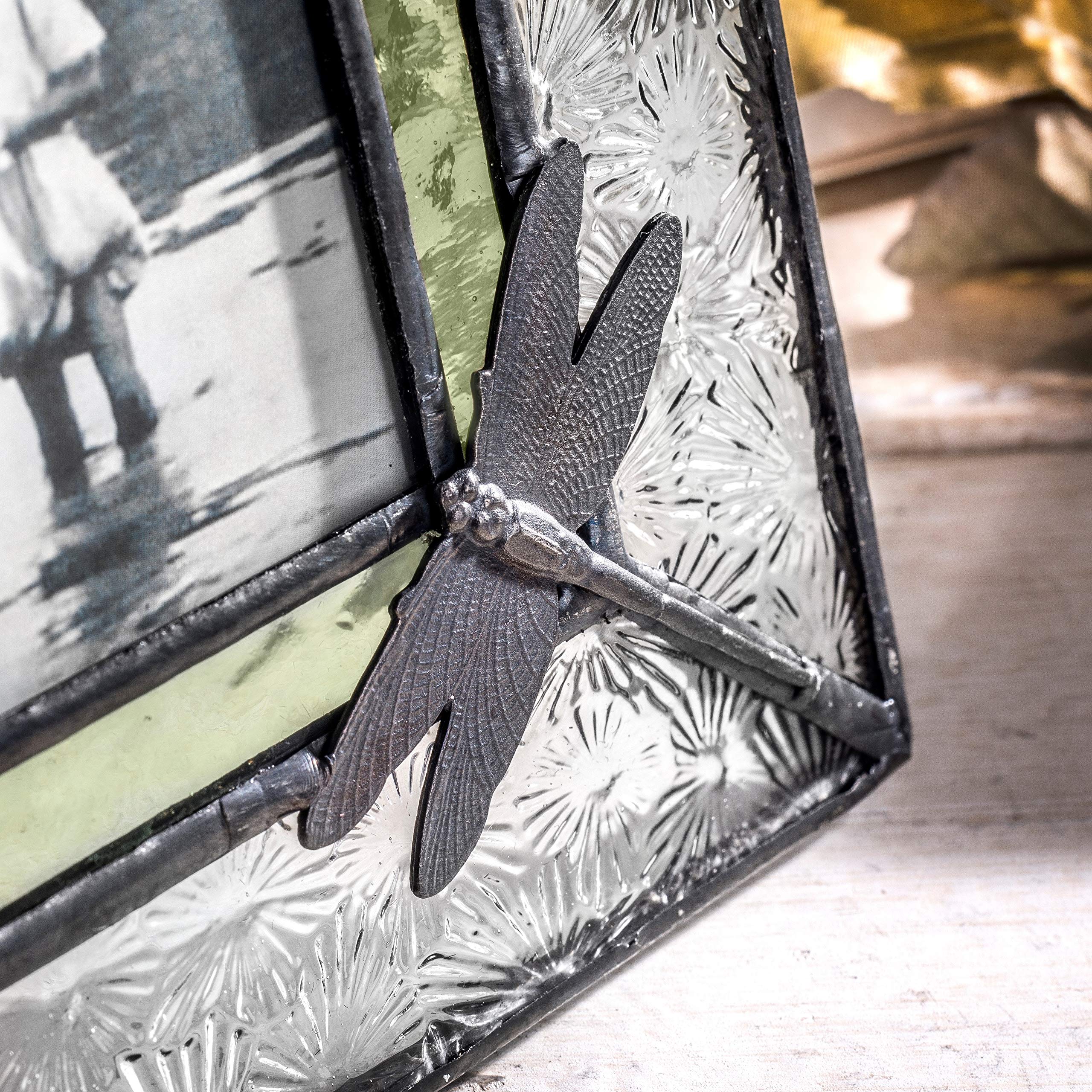 J Devlin Pic 107-46H Dragonfly Picture Frame Tabletop 4x6 Horizontal Photo Frame Sage Green Stained Glass