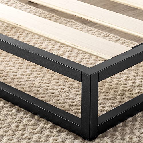 Mellow Modernista Low Profile 6 Inch Metal Platform Bed Frame with Classic Wooden Slat Support Mattress Foundation (No Box Spring Needed), Twin, Black