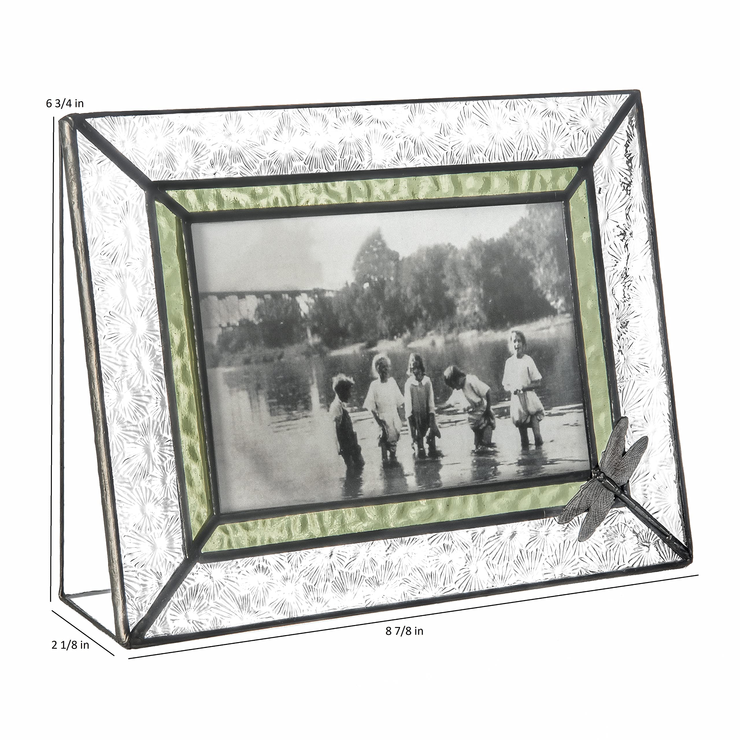J Devlin Pic 107-46H Dragonfly Picture Frame Tabletop 4x6 Horizontal Photo Frame Sage Green Stained Glass