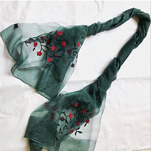 Alysee Women Soft Warm Silk&Wool Mixed Embroidered Scarf Shawl Headwrap Cyan