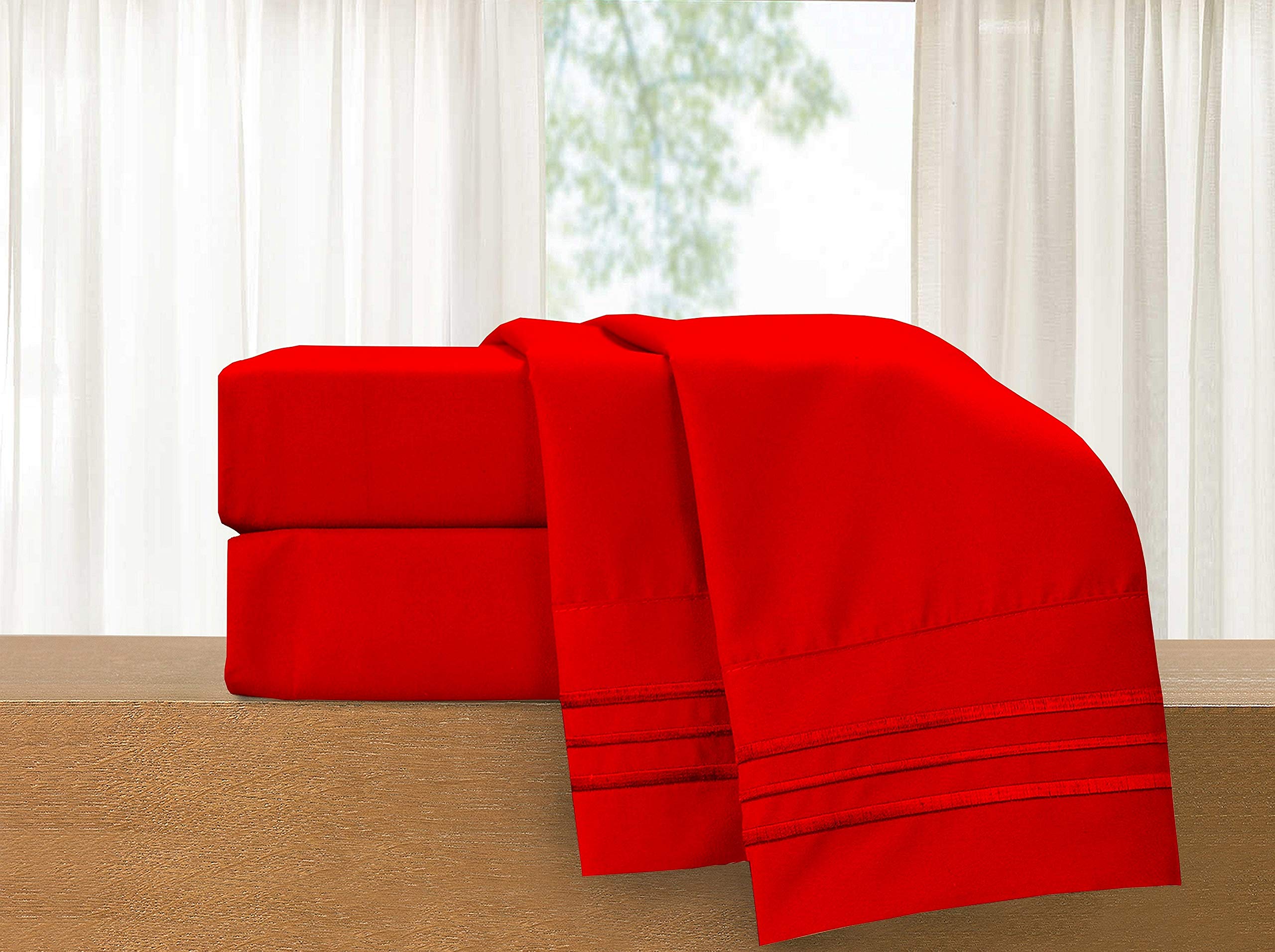 Elegant Comfort Luxury 4-Piece Bed Sheet Set - Luxury Bedding 1500 Premium Hotel Quality Microfiber, Wrinkle Resistant Cool & Breathable, Easy Elastic Fitted, Full, Red