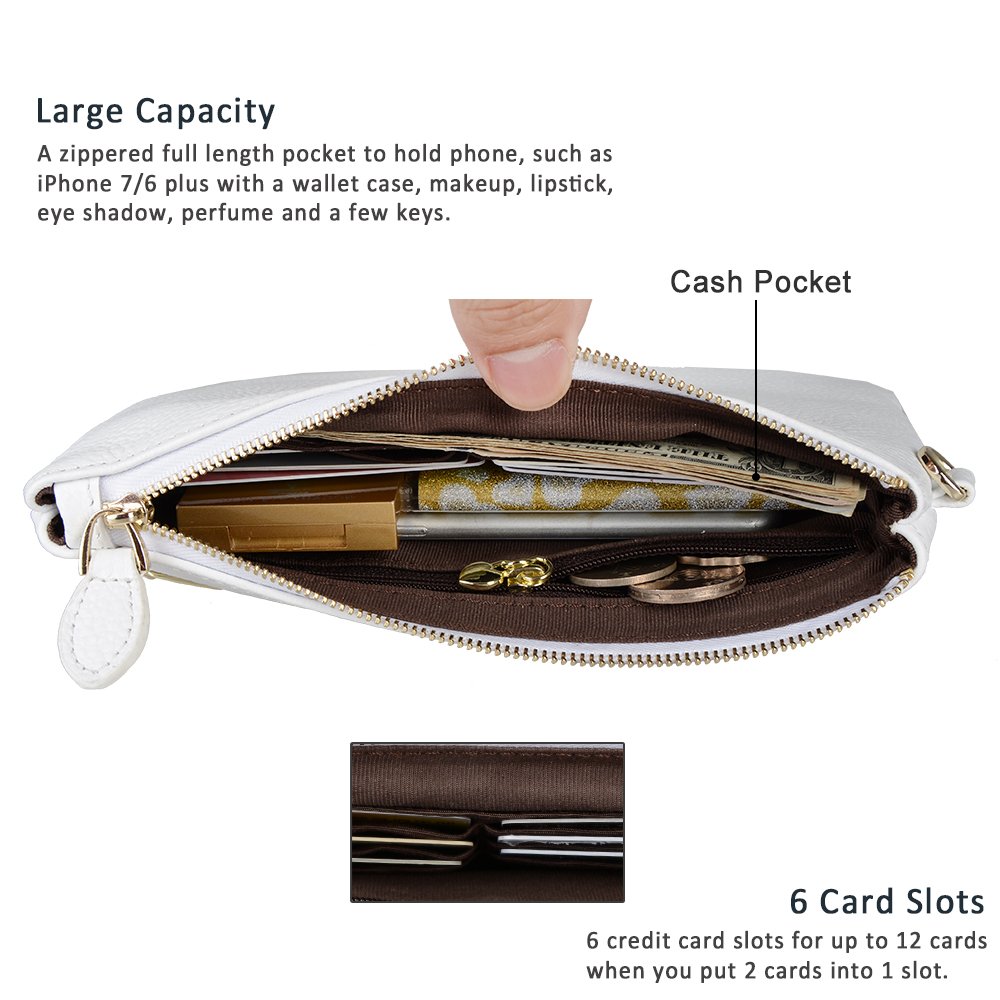 befen Genuine Leather White Wristlet Clutch Cell Phone Wallet Purse for Women, Smartphone Wristlet Bag Purses and Handbags - Fit iPhone 14 Pro Max