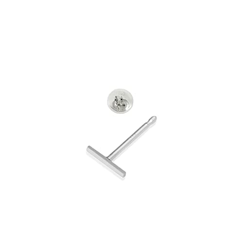 Hoberta Real 14K Solid Gold Tiny Line Bar Stud Earrings for Women & Girls - Hypoallergenic for Sensitive Ears, Small & Minimalist Jewelry for Gifts (Small Line White Gold)