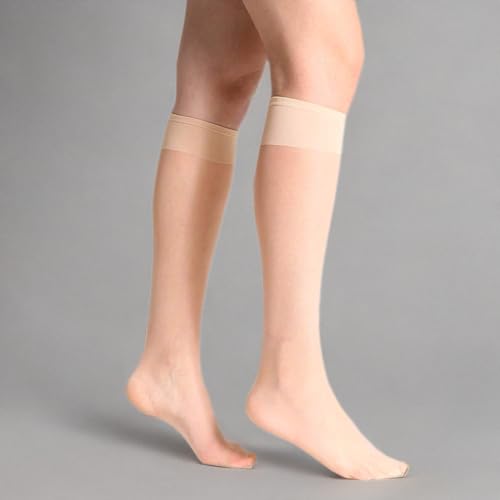 MANZI 12 Pairs Lady's Sheer Knee High Stockings, 12 Pairs Nude