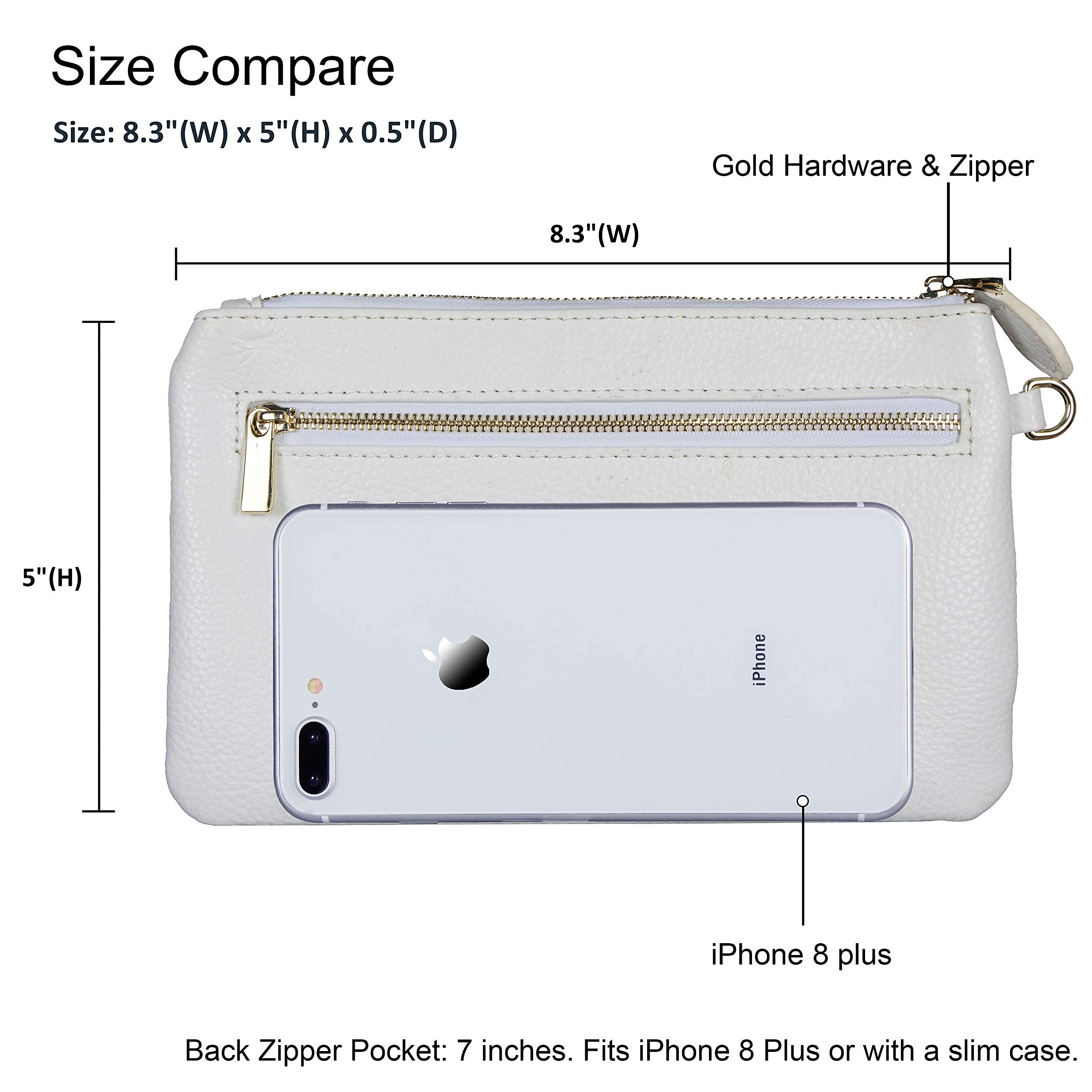 befen Genuine Leather White Wristlet Clutch Cell Phone Wallet Purse for Women, Smartphone Wristlet Bag Purses and Handbags - Fit iPhone 14 Pro Max