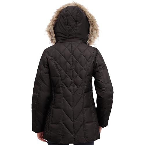 London Fog Women's Plus Size Diamond Quilted Down Coat, Black, 2X