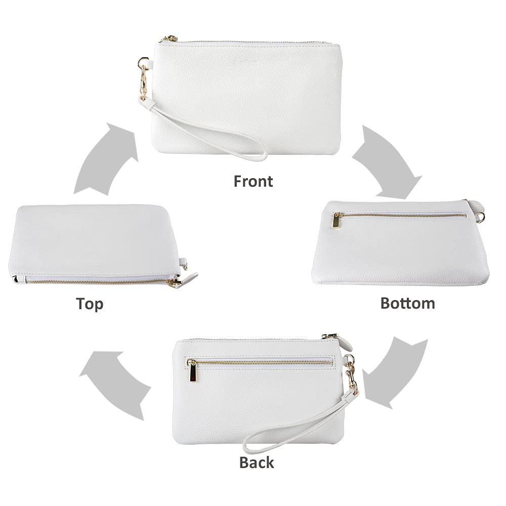 befen Genuine Leather White Wristlet Clutch Cell Phone Wallet Purse for Women, Smartphone Wristlet Bag Purses and Handbags - Fit iPhone 14 Pro Max