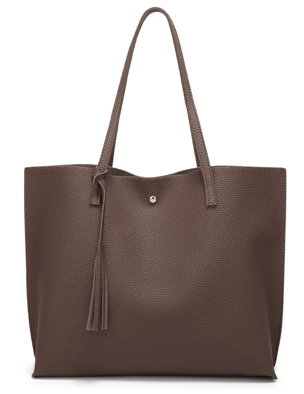 Dreubea Women's Soft Faux Leather Tote Shoulder Bag from, Big Capacity Tassel Handbag Coffee