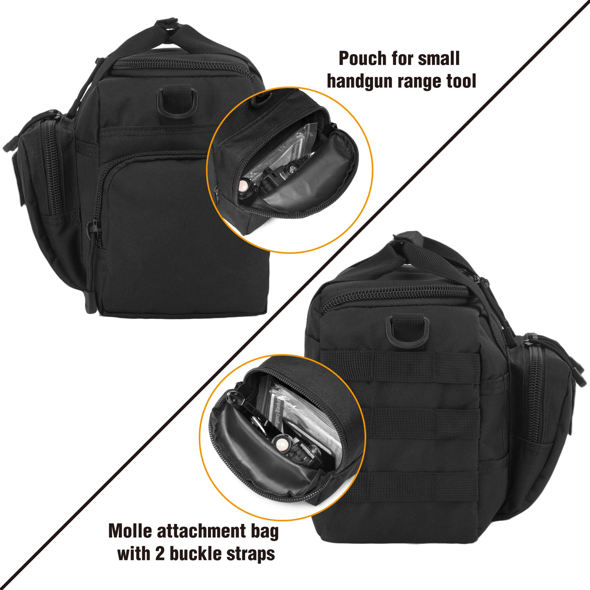 DBTAC Gun Range Bag Small | Tactical 2x Pistol Shooting Range Duffle Bag with Lockable Zipper for Handguns and Ammo (Black)