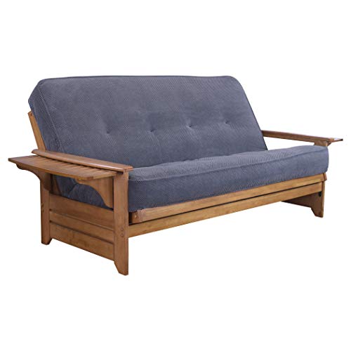 Lakefront Complete Futon - Frame and Mattress Set - Arm Tray, 8" Innerspring Full Size Sofa Bed Sleeper (Marmount Thunder, Full)