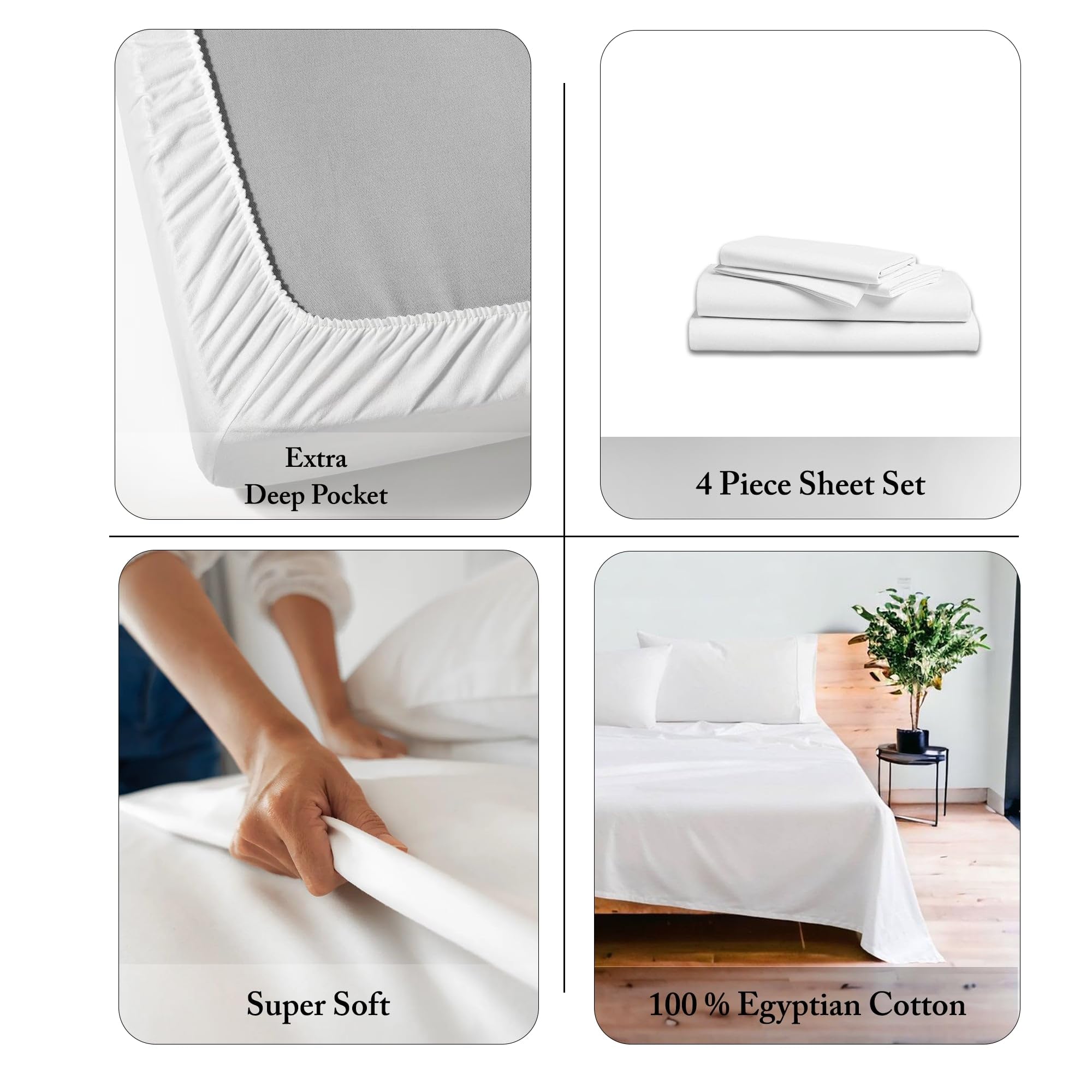 BLUECLANS Twin Size Sheet Set White 1000 Thread Count Egyptian Cotton Sheets 4 Pc Bed Sheet Set 17” Deep Pocket Cooling Sheets Luxury Bedding Sateen Weave Flat, Fitted Sheet, 2 Pillow Cases