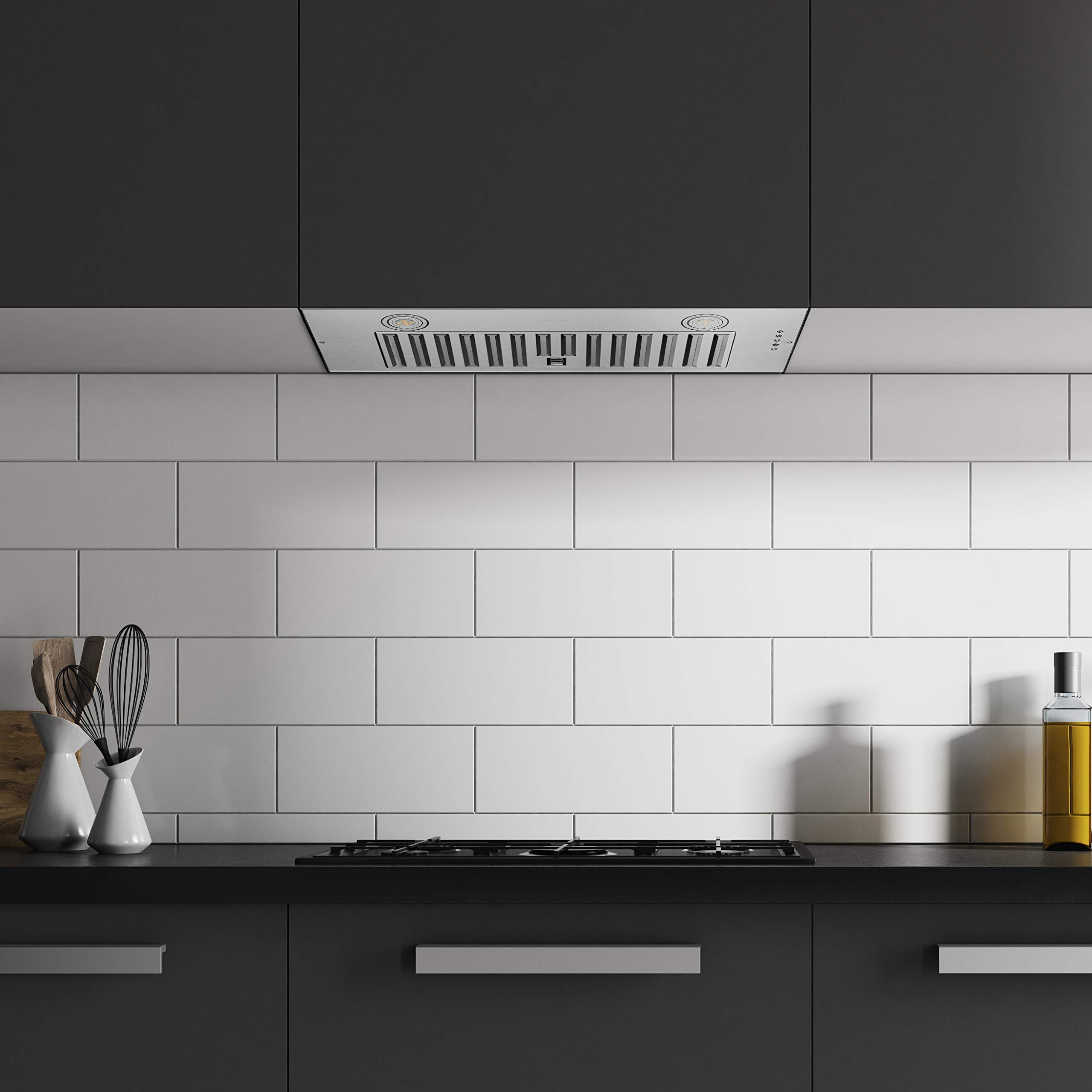 Hauslane Insert 30 Inch, Hood Vent for Kitchen | Low Noise Performance, Diswasher - Baffle Filters, LED Lamps, Stainless Steel Ductless Range Hood, Kitchen Range Hood 11.25” Deep