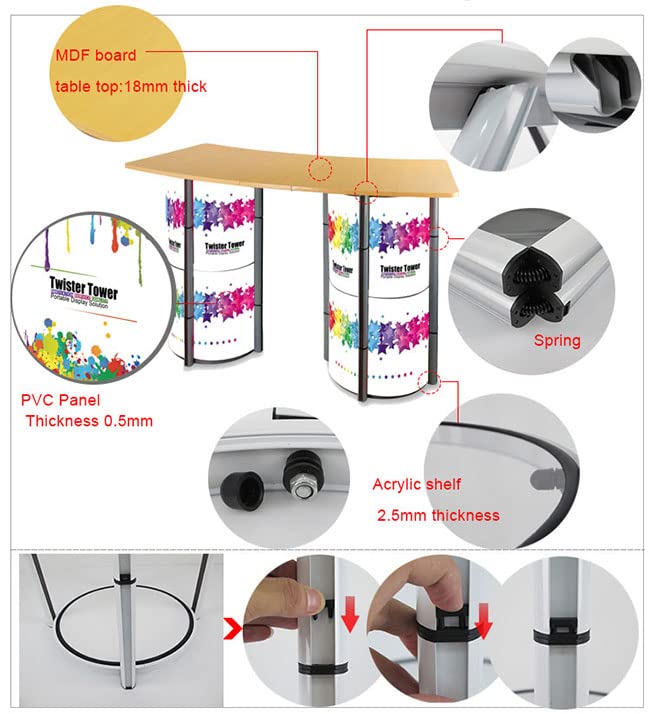 QOMOLANGMA 3-Layer Spiral Twister Tower Portable Counter Display Stand Exhibition Counter Stand Trade Show Display with Columns Banner (White, Graphic Included)