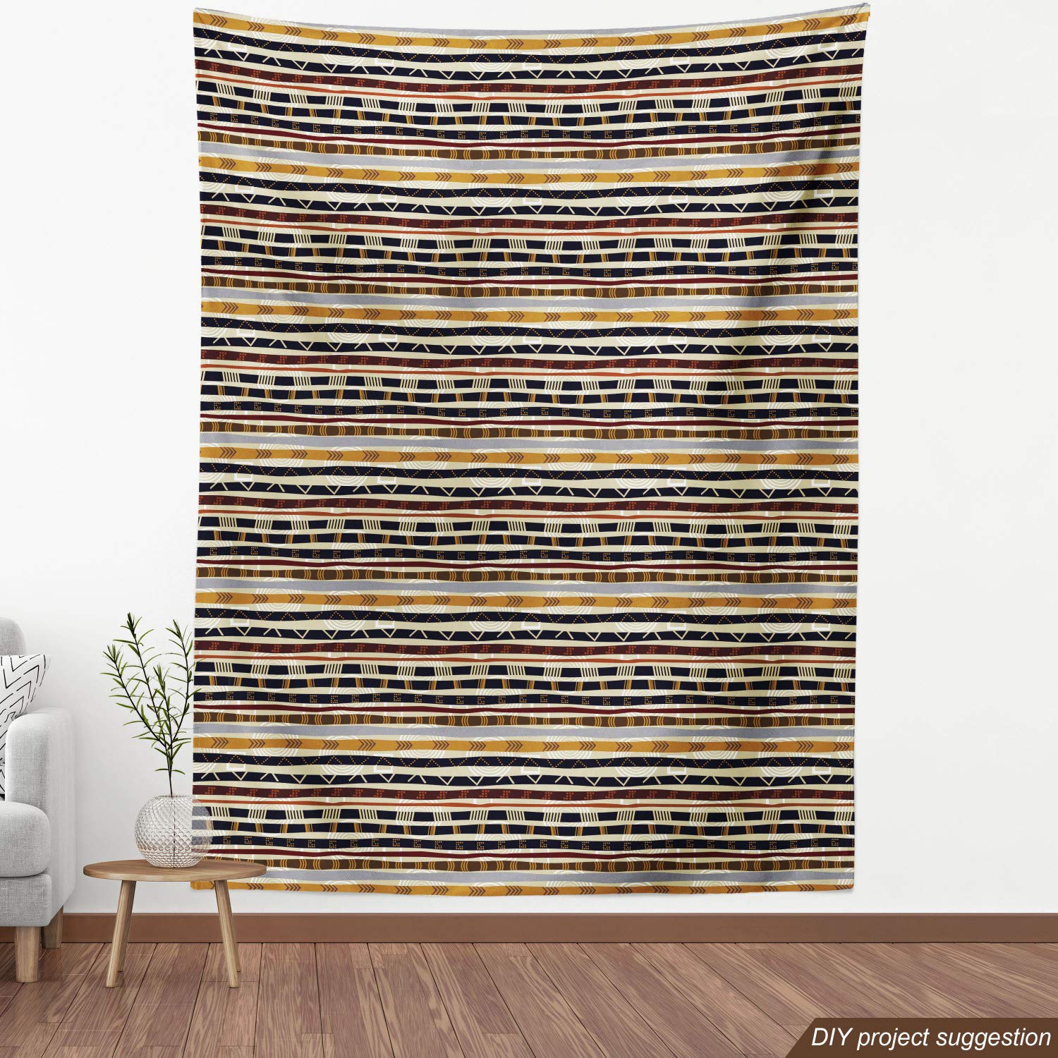 Ambesonne Abstract Fabric by The Yard Ethnic Style Geometric Forms Striped Pattern on Bold Earth Tones Decorative Material for Modern Farmhouse Decor Upholstery and Home Accents 1 Yard Orange Cream