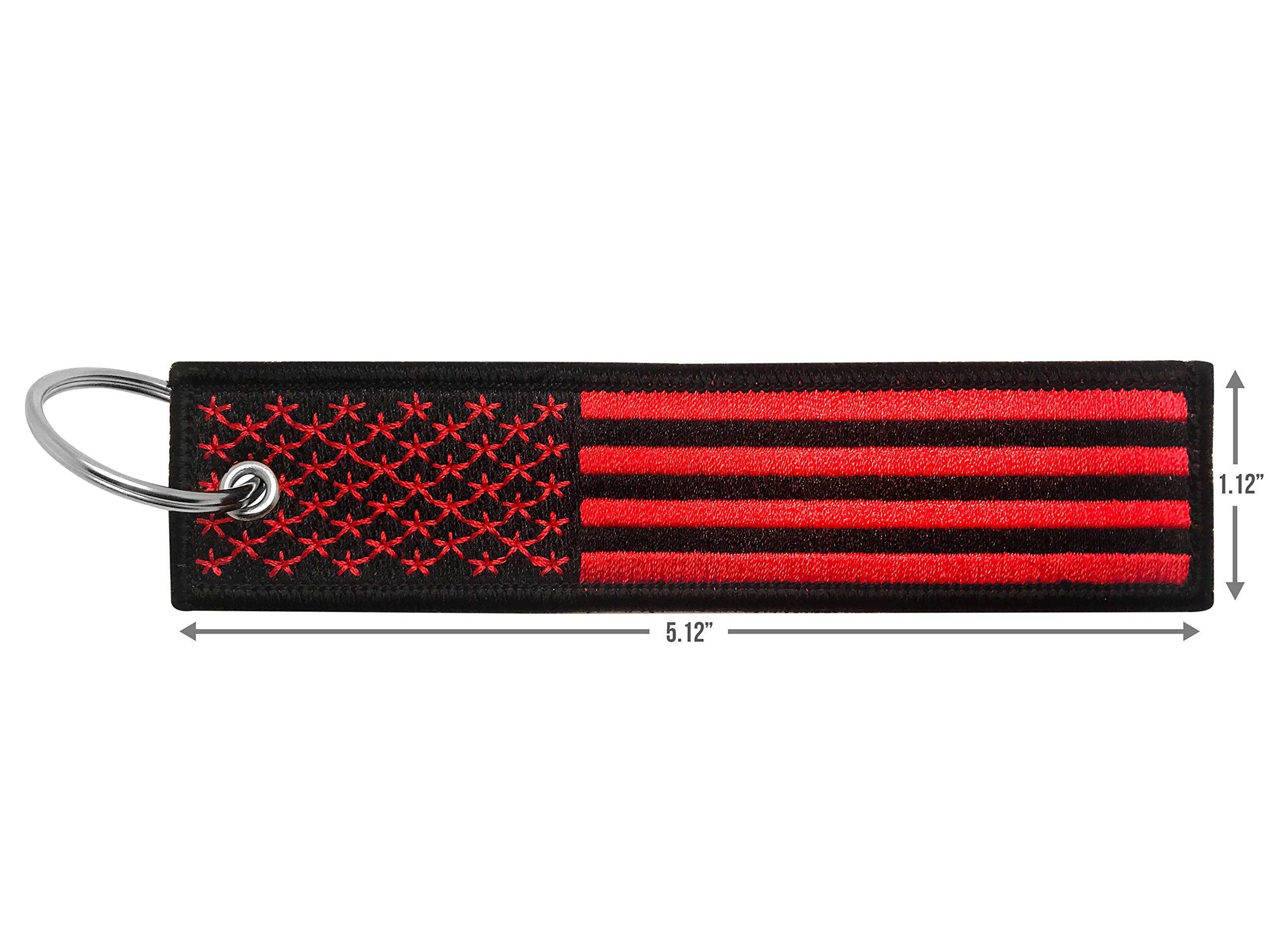 Flag Keychain Tag with Key Ring, EDC for Motorcycles, Scooters, Cars and Gifts (USA Red and Black)
