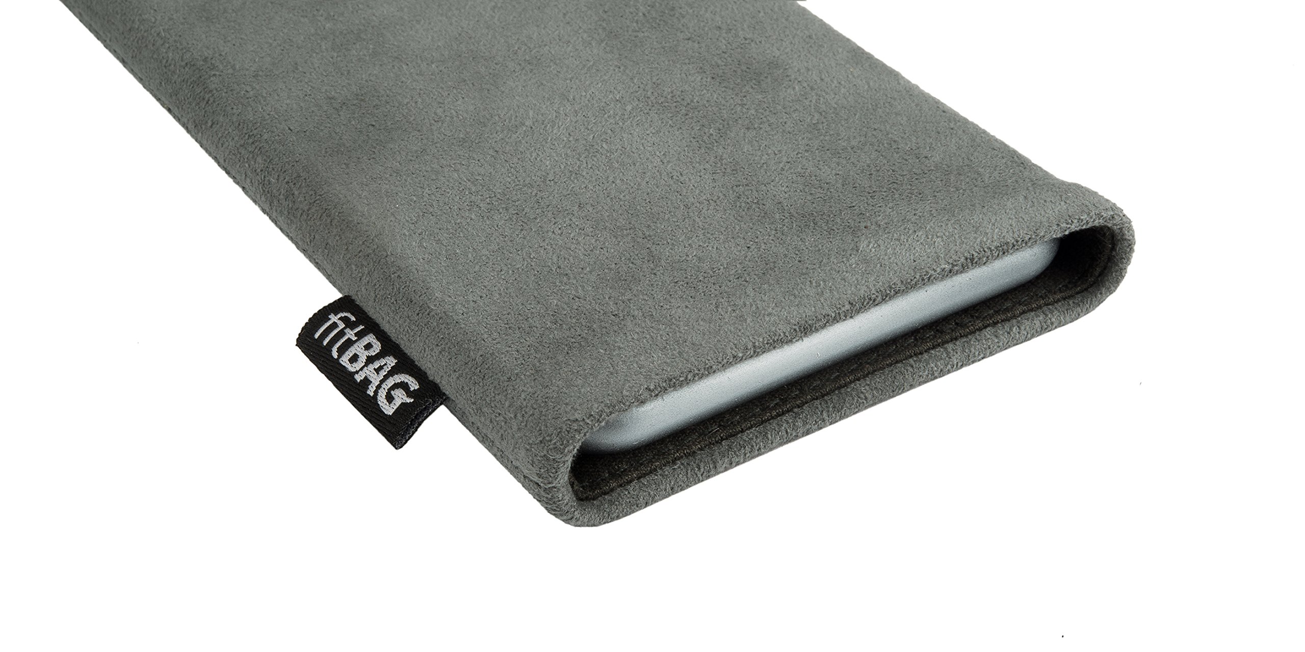 fitBAG Classic Gray Custom Tailored Sleeve for Xiaomi Redmi Note 6 Pro | Made in Germany | Genuine Alcantara Pouch case Cover with Microfibre Lining for Display Cleaning