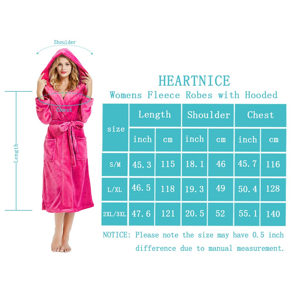 HEARTNICE Womens Hooded Fleece Robe, Soft Plush Bathrobe for Womens, Fluffy Cute Long House Coat (Violet Hooded, S/M)