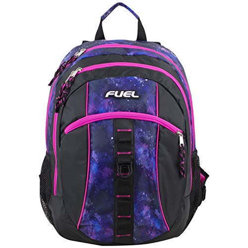 FUEL Active Sport Carry On Luggage Weekender Travel Daypack Rusksack Backpack Bag, Black/Hot Pink/Galaxy Print