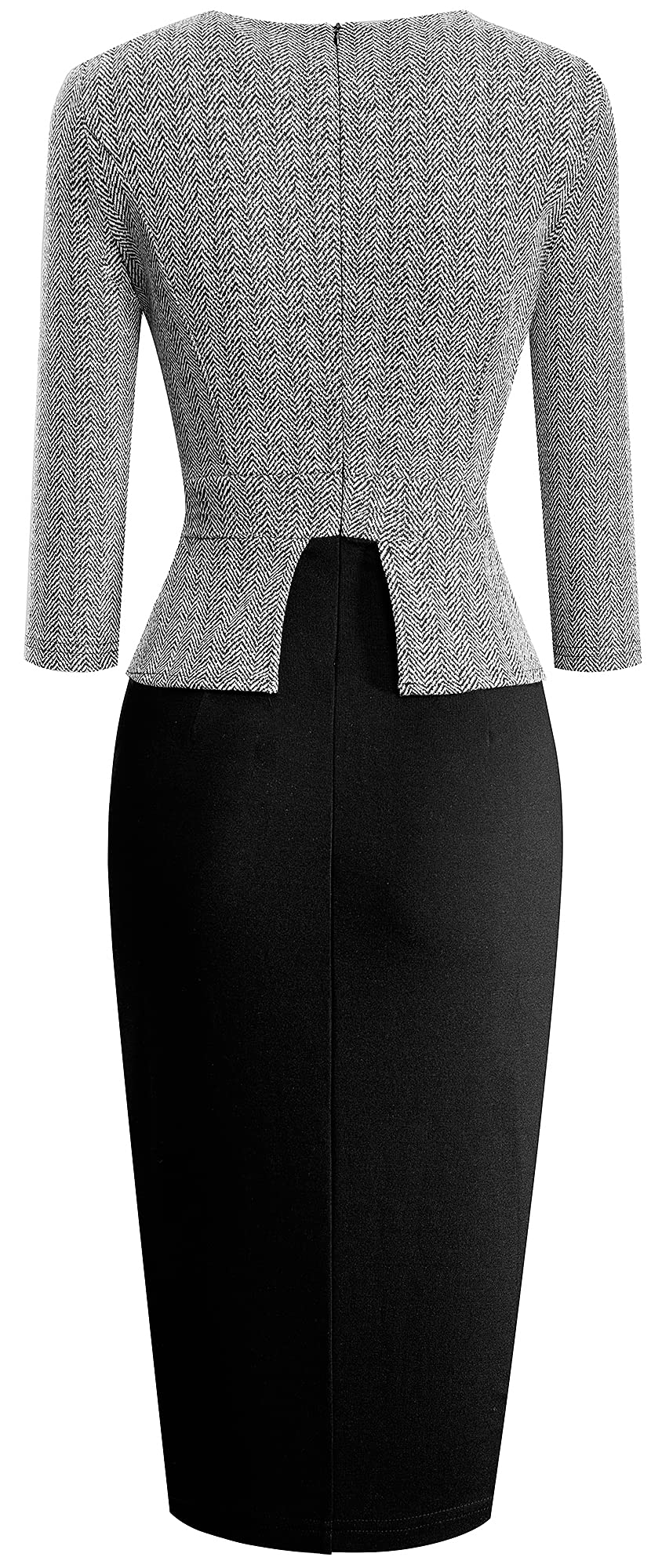 HOMEYEE Women's Elegant Chic Bodycon Formal Dress B288(L, Gray Pattern+Black)