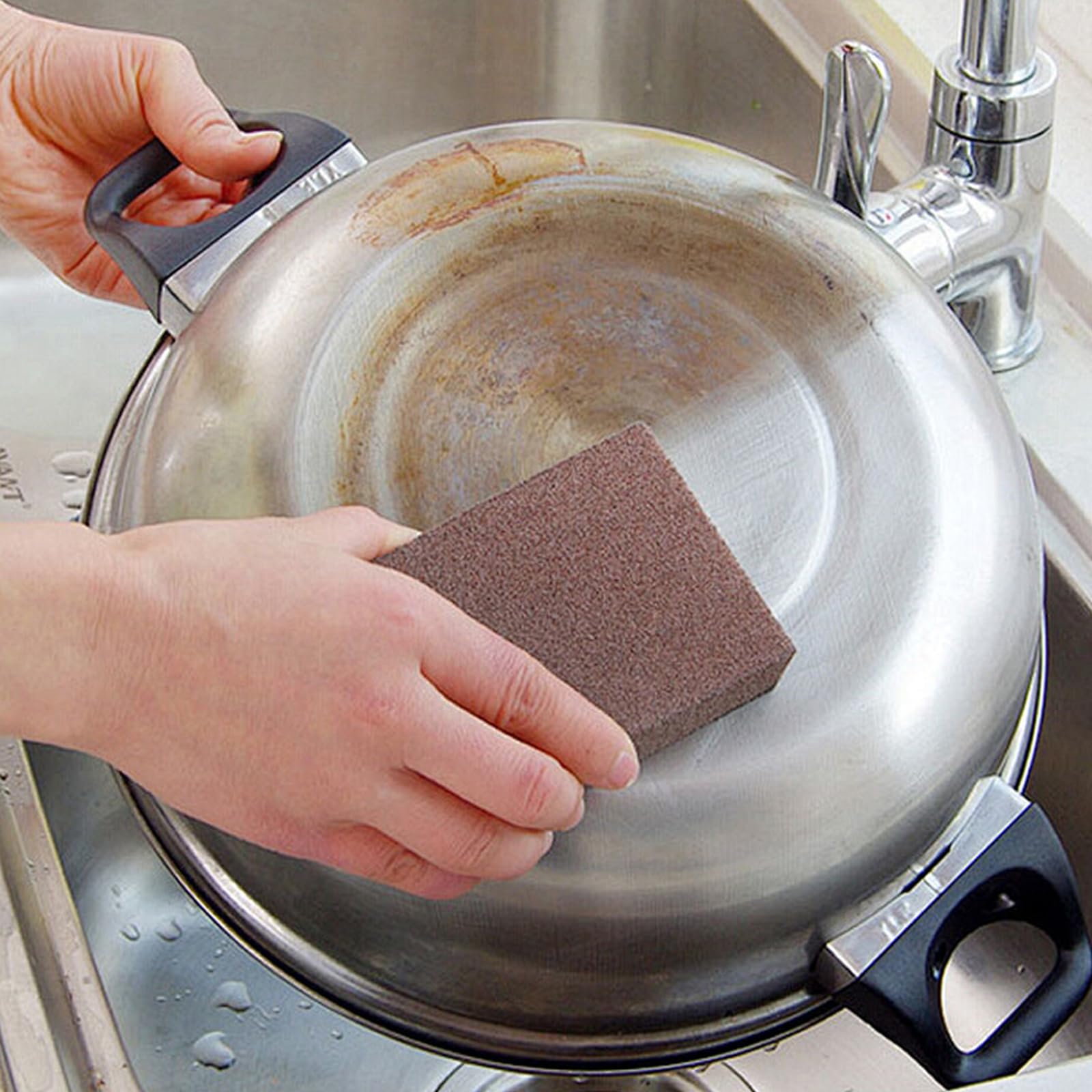 Foamworld 6Pcs Emery Sponge, Nano Carborundum Sponge, Hand Sanding Block, Kitchen Cleaner Tool, Wet and Dry Dual-use, Durable Thick Sanding Sponge Descaling Rust for Home Dish (3.9x2.8x1in)
