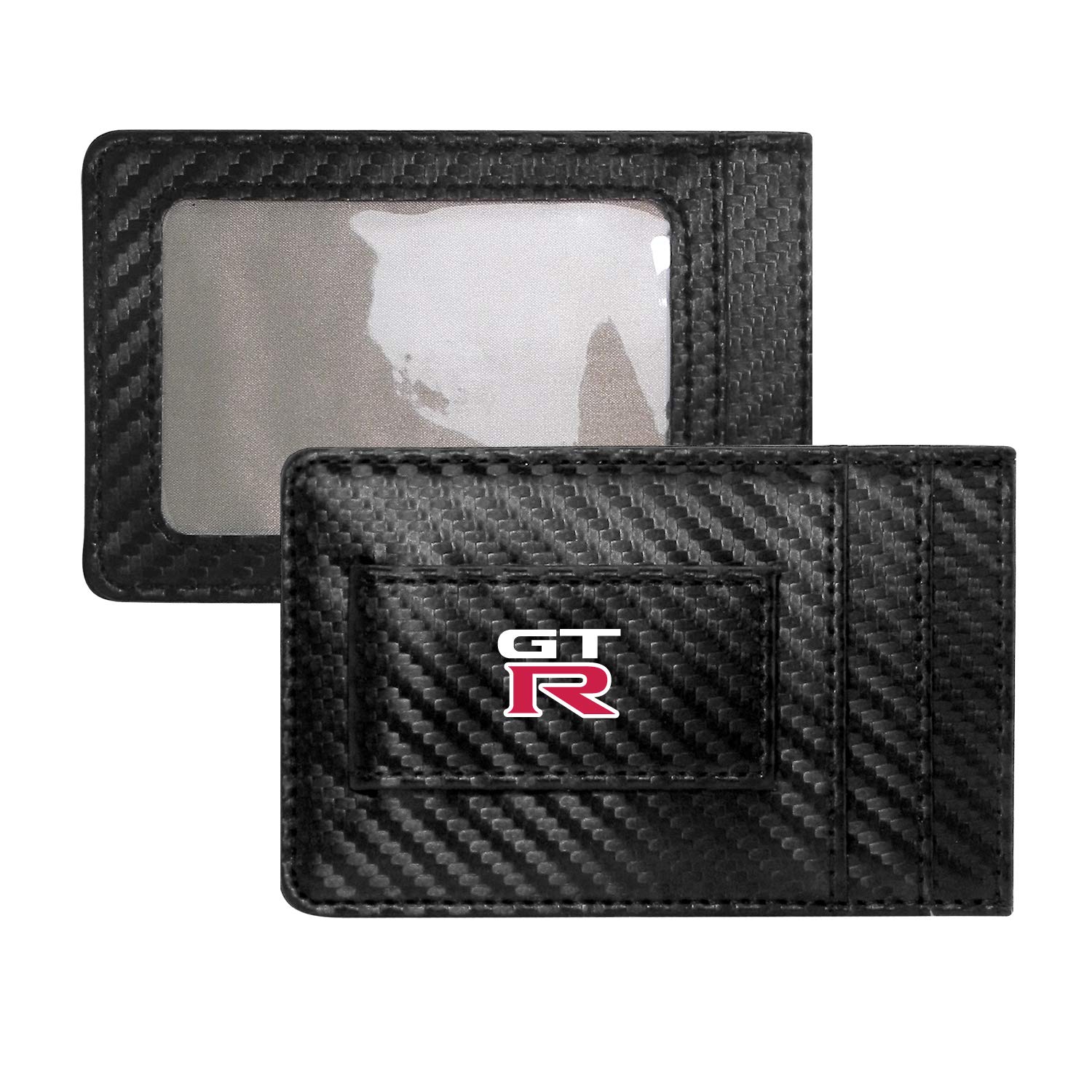 iPick Image Nissan GT-R Logo Black Carbon Fiber Leather Wallet RFID Block Card Case Money Holder, 4-3/8" x 2-3/4"