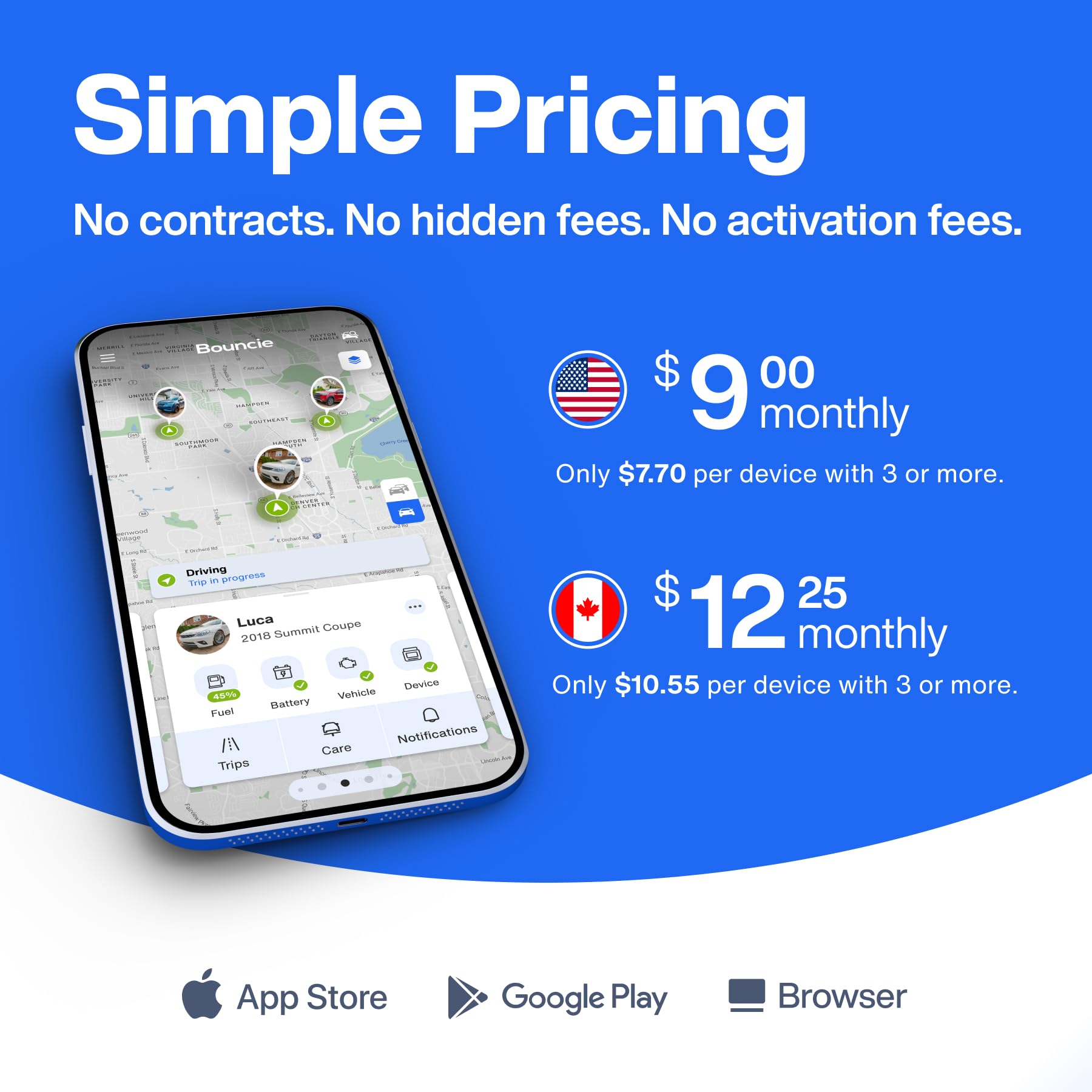 Bouncie - GPS Tracker for Vehicles, Vehicle Location, Route History, Speed Monitoring, Accident Notification, GeoFence, No Activation Fees, Cancel Anytime, Family and Fleets