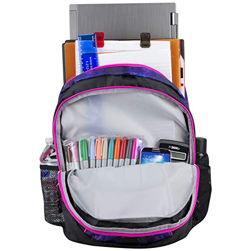 FUEL Active Sport Carry On Luggage Weekender Travel Daypack Rusksack Backpack Bag, Black/Hot Pink/Galaxy Print