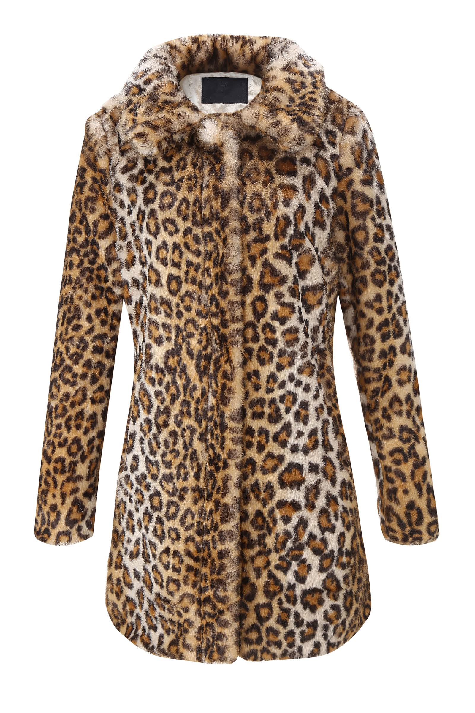 Bellivera Faux Fur Jacket Coat Womens Leopard Jacket Long Sleeve Winter Warm Fluffy Parka Overcoat Outwear Tops 18125 Leopard M
